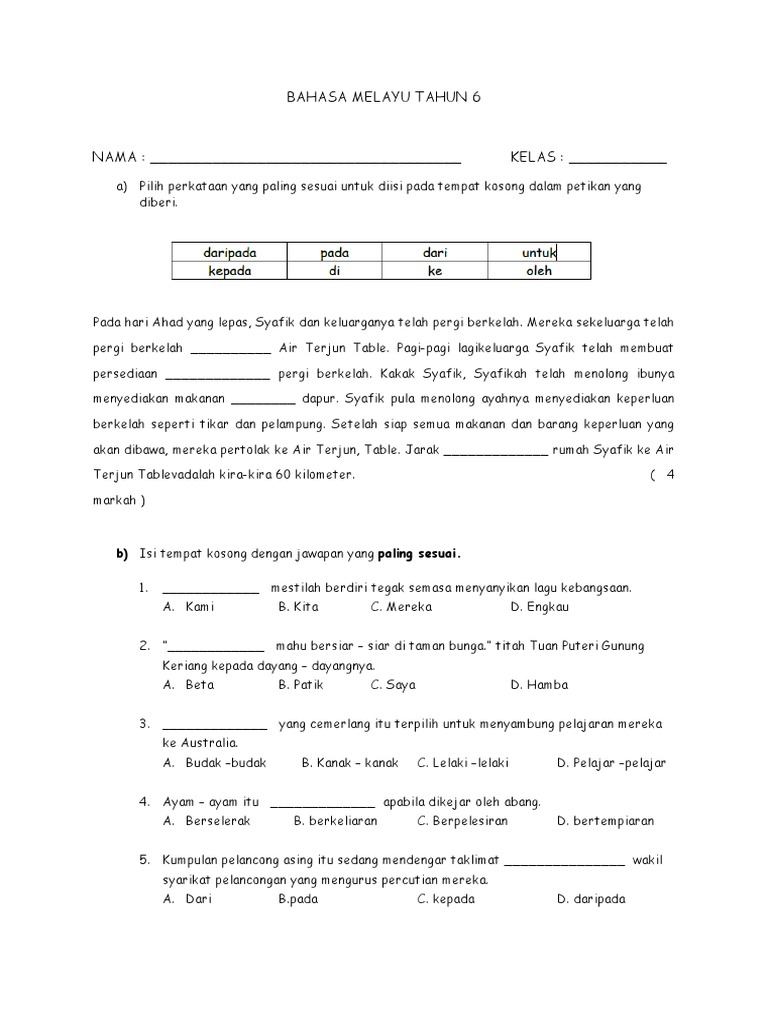 Soalan BM THN 6 Pemahaman | PDF