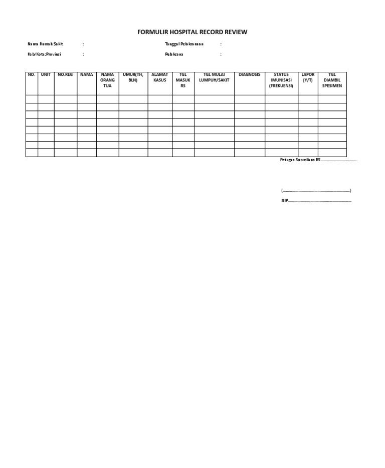 Hospital Record Review Form | PDF