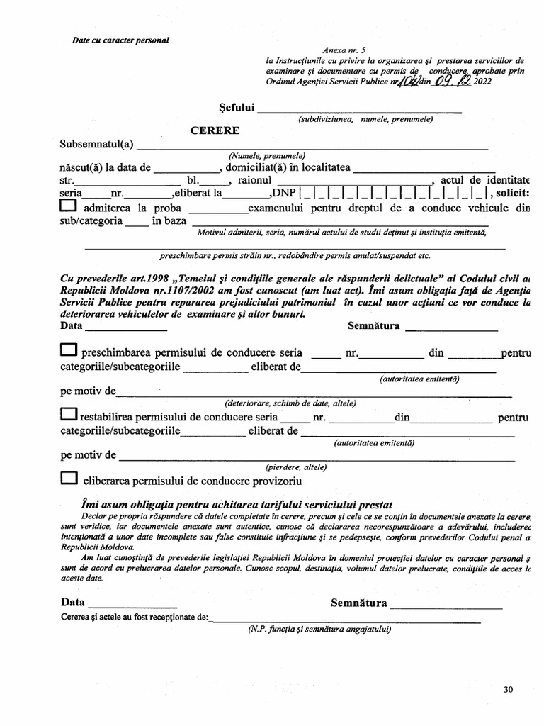 3 Cerere de Admitere La Examen Preschimbare Restabilire Permis de ...