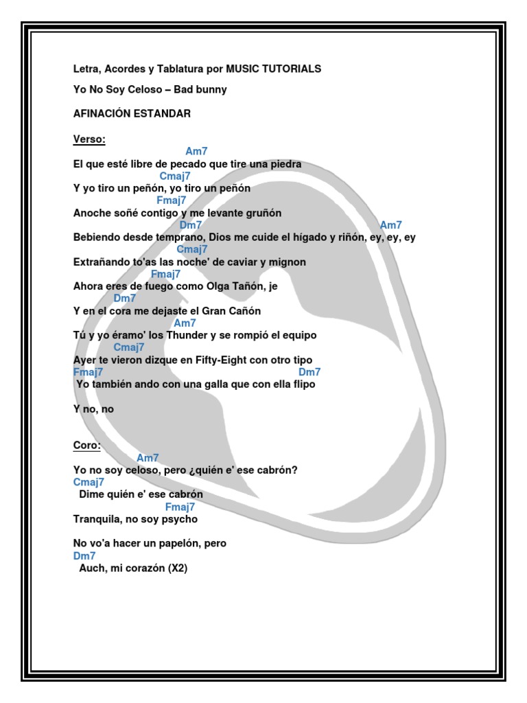 Acordes y letra de "Yo No Soy Celoso" | PDF