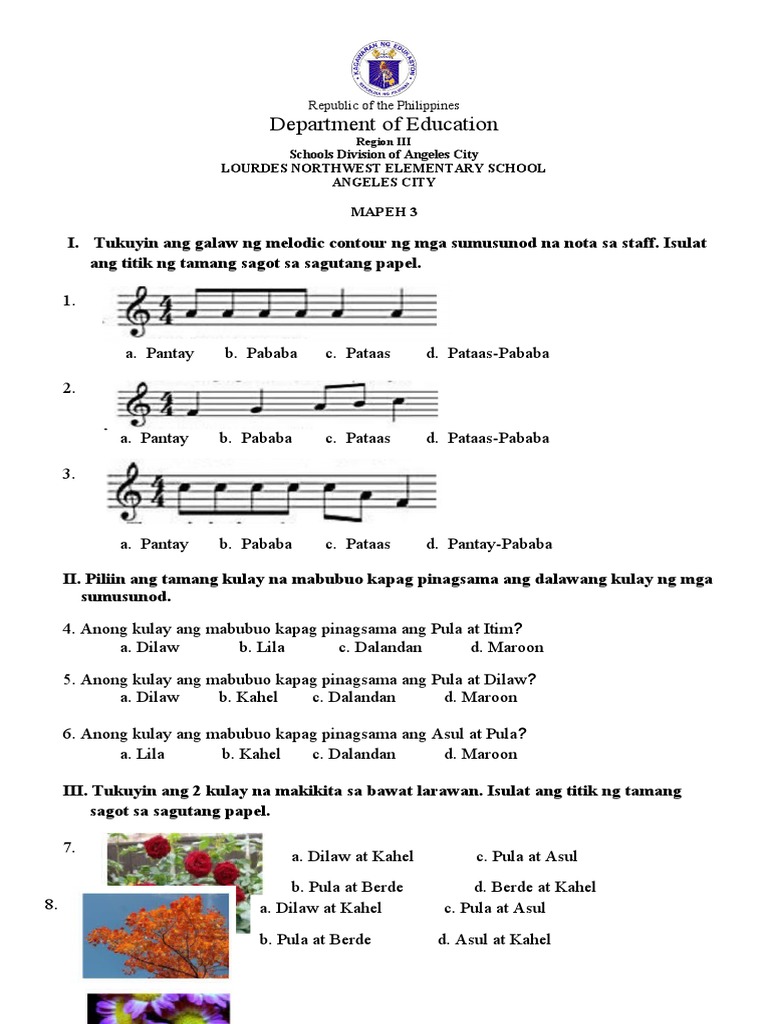 MAPEH-15 ITEMS-WITH ANSWER KEY | PDF