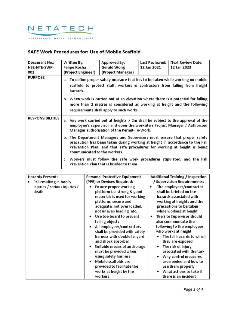 Mobile Scaffold Safety Procedures | PDF | Scaffolding | Personal ...