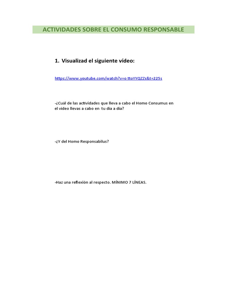 Actividades Sobre El Consumo Responsable I | PDF