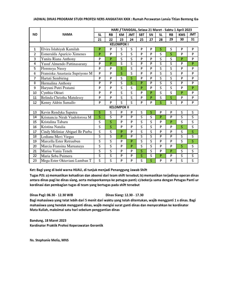 Jadwal Dinas PPN 29 Reguler Titian Benteng Gading | PDF Jadwal Dinas PPN 29 Reguler Titian Benteng Gading | PDF