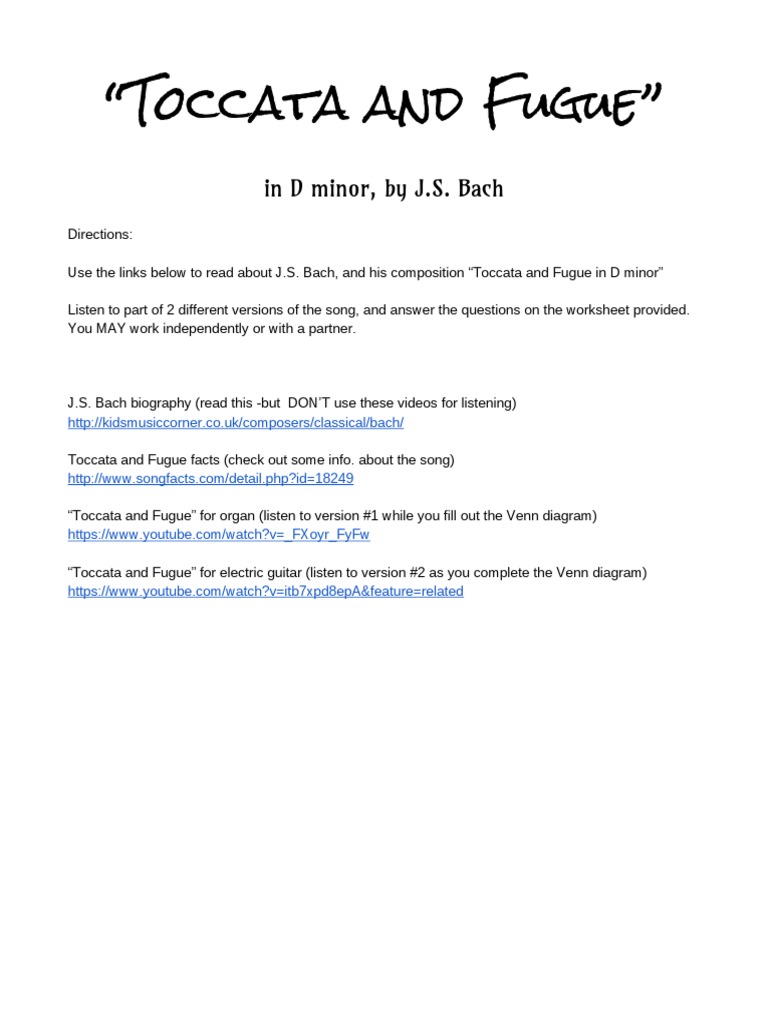 "Toccata and Fugue" Listening Activity | PDF | Johann Sebastian Bach ...
