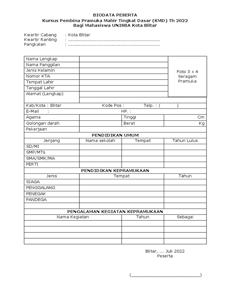 Biodata Peserta KMD 2022 | PDF