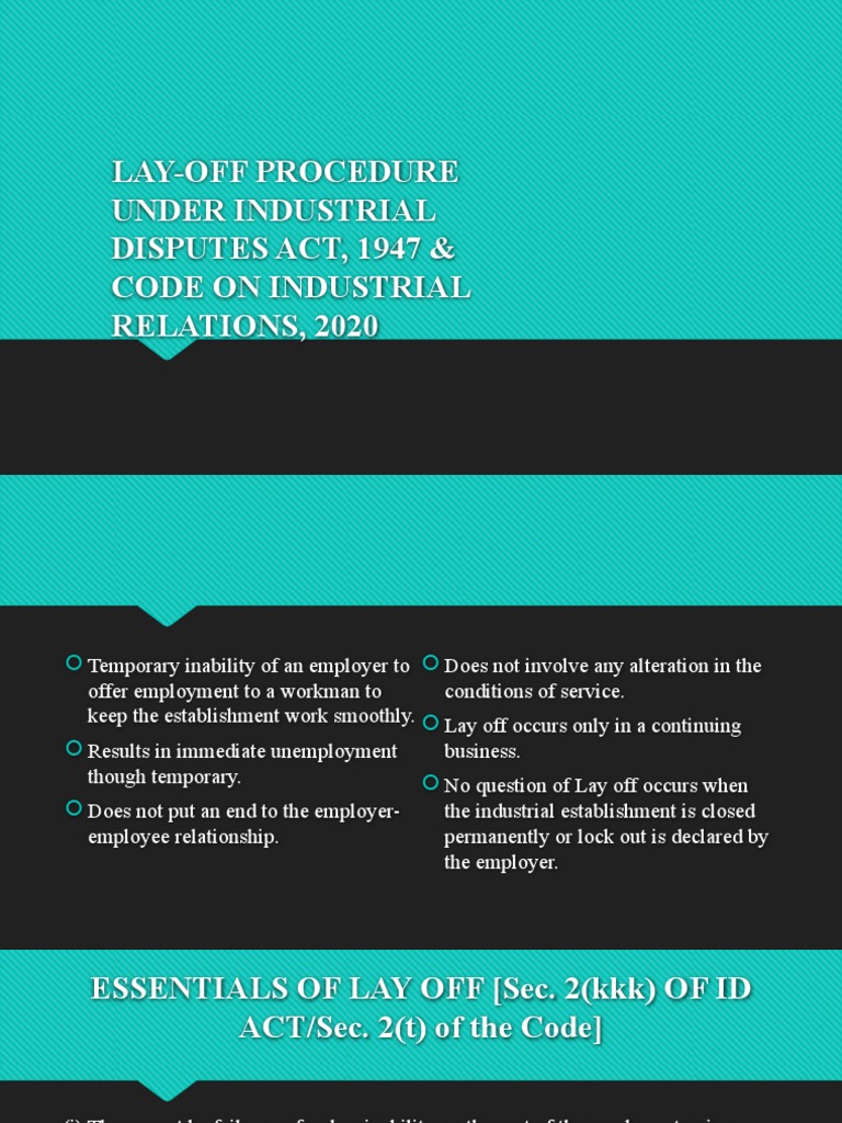Lay Off Procedure Within Id Act & Code On Industrial Relations | PDF | Layoff | Employment