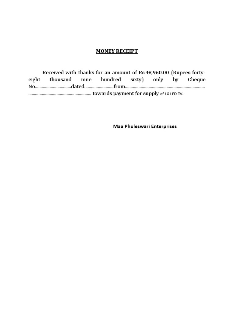 Receipt for LG LED TV and laptop supply payments | PDF