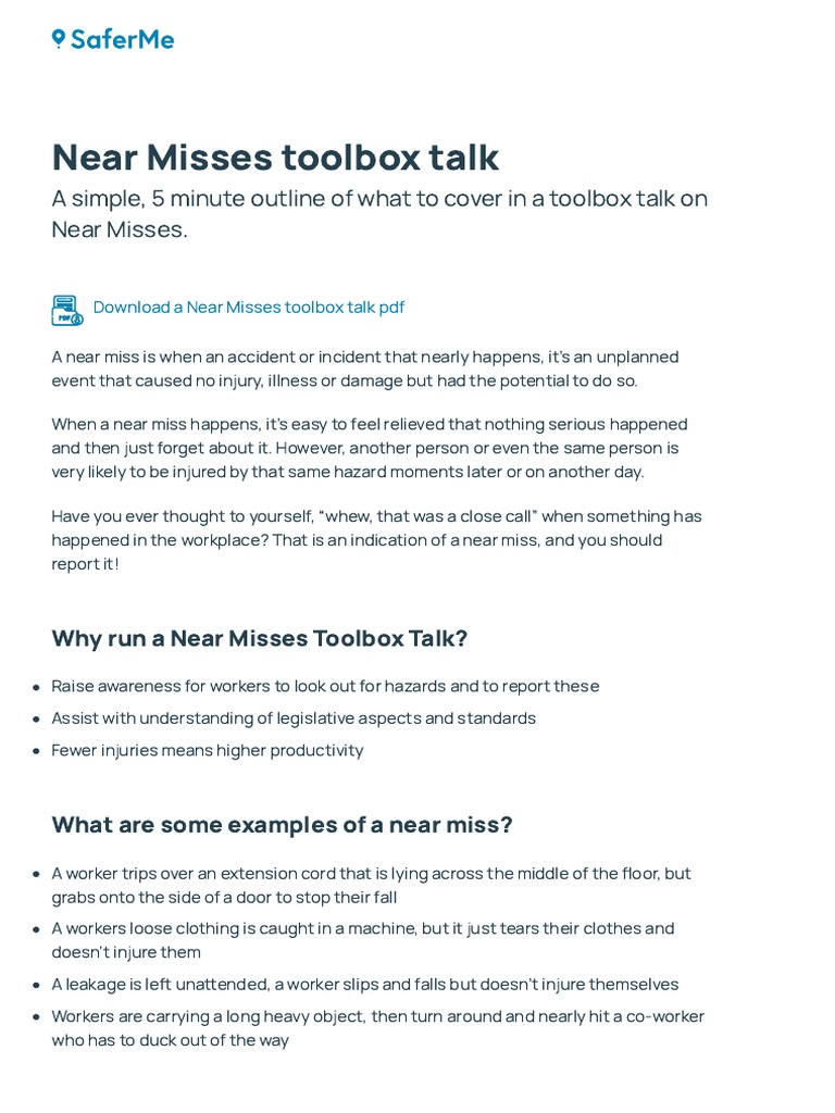 Near Misses | PDF | Occupational Safety And Health | Safety