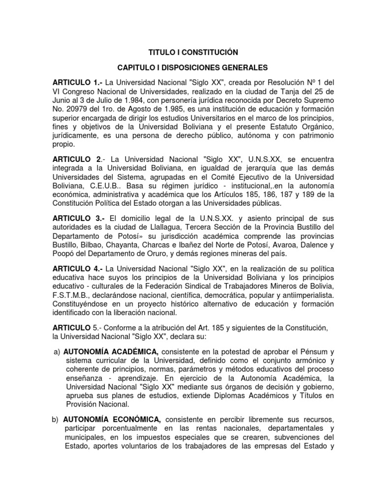 Estatuto Organico Unsxx PDF | PDF Estatuto Organico Unsxx PDF | PDF
