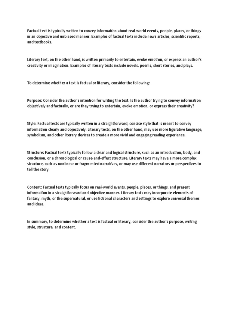 Factual vs. Literary Texts Explained | PDF | Information | Experience