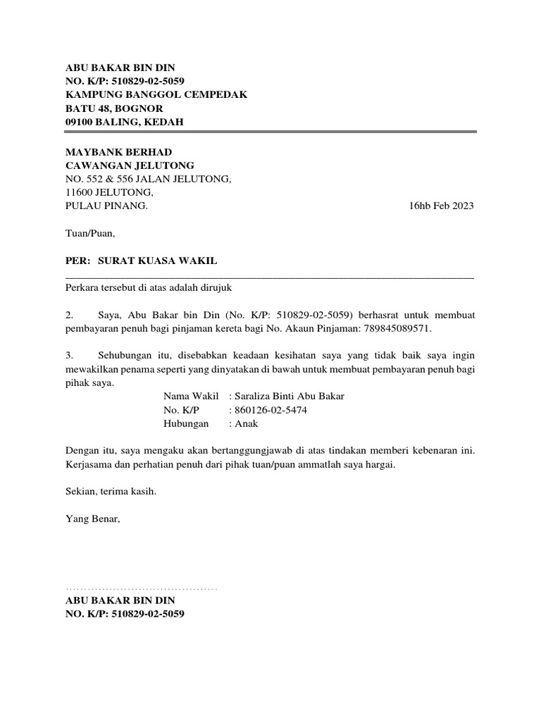 SURAT KUASA WAKIL | PDF