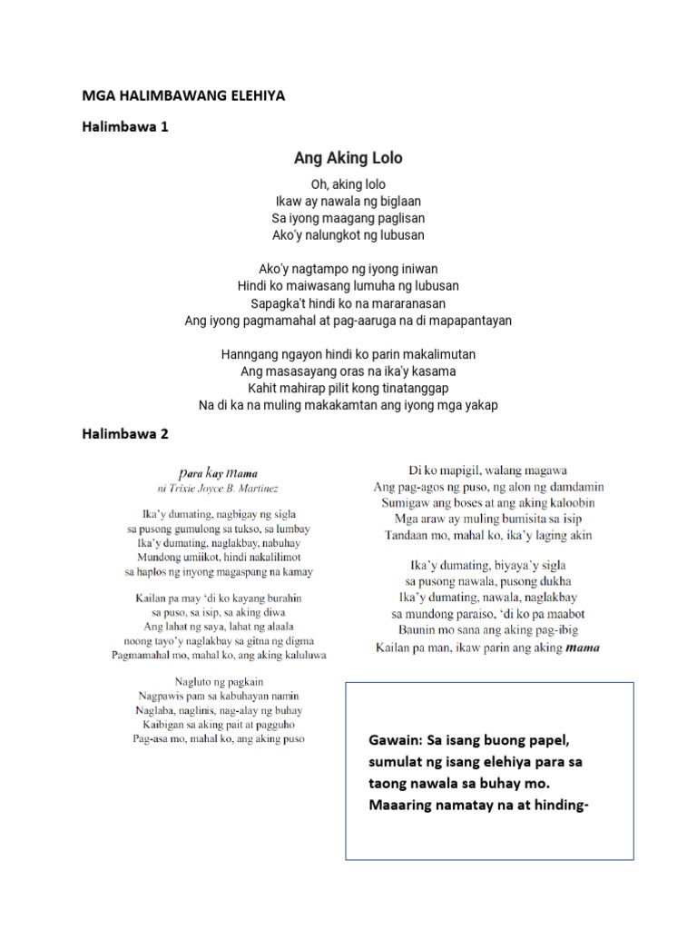 Mga Halimbawang Elehiya | PDF