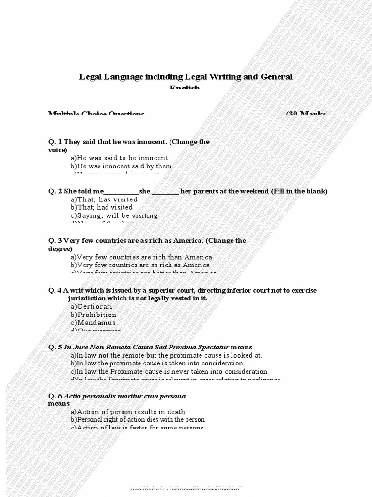 Legal Language Multiple Choice Questions | PDF | Writ Of Prohibition ...