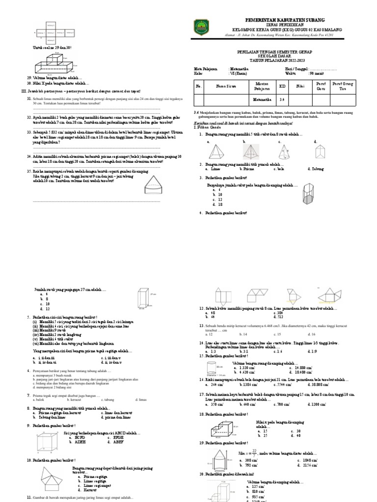 Soal KLS 6 SMT 2 2223 | PDF