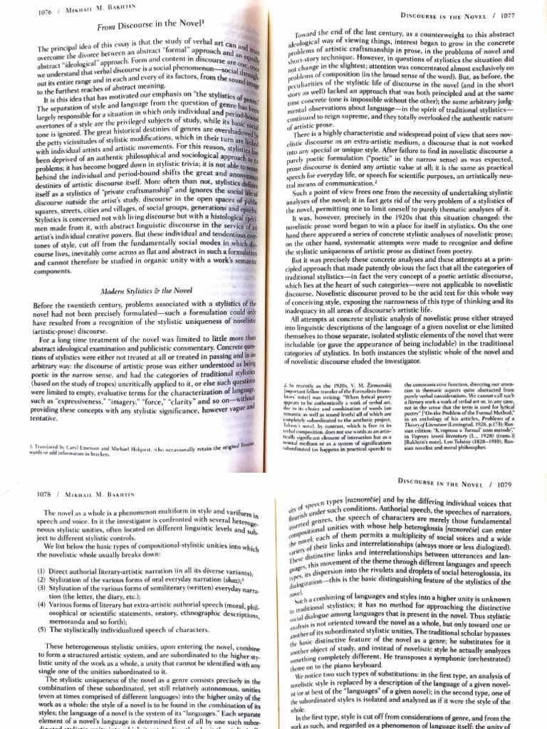 From Discourse in The Novel - Mikhail Bakhtin | PDF | Linguistics | Genre