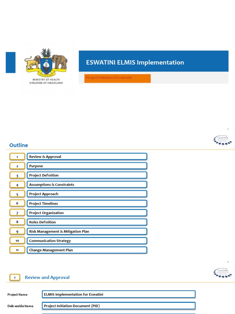 Project Initiation Document - Eswatini ELMIS Implementation | PDF ...
