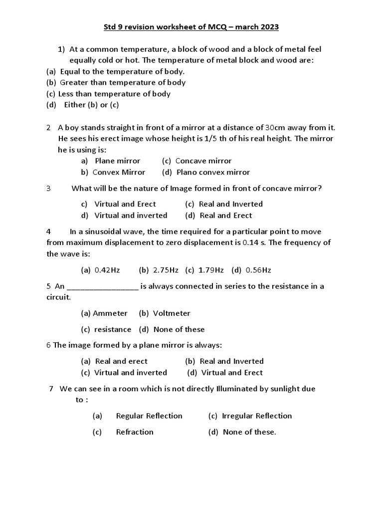 Final Revision MCQ 2023 PDF | PDF | Mirror | Electromagnetism