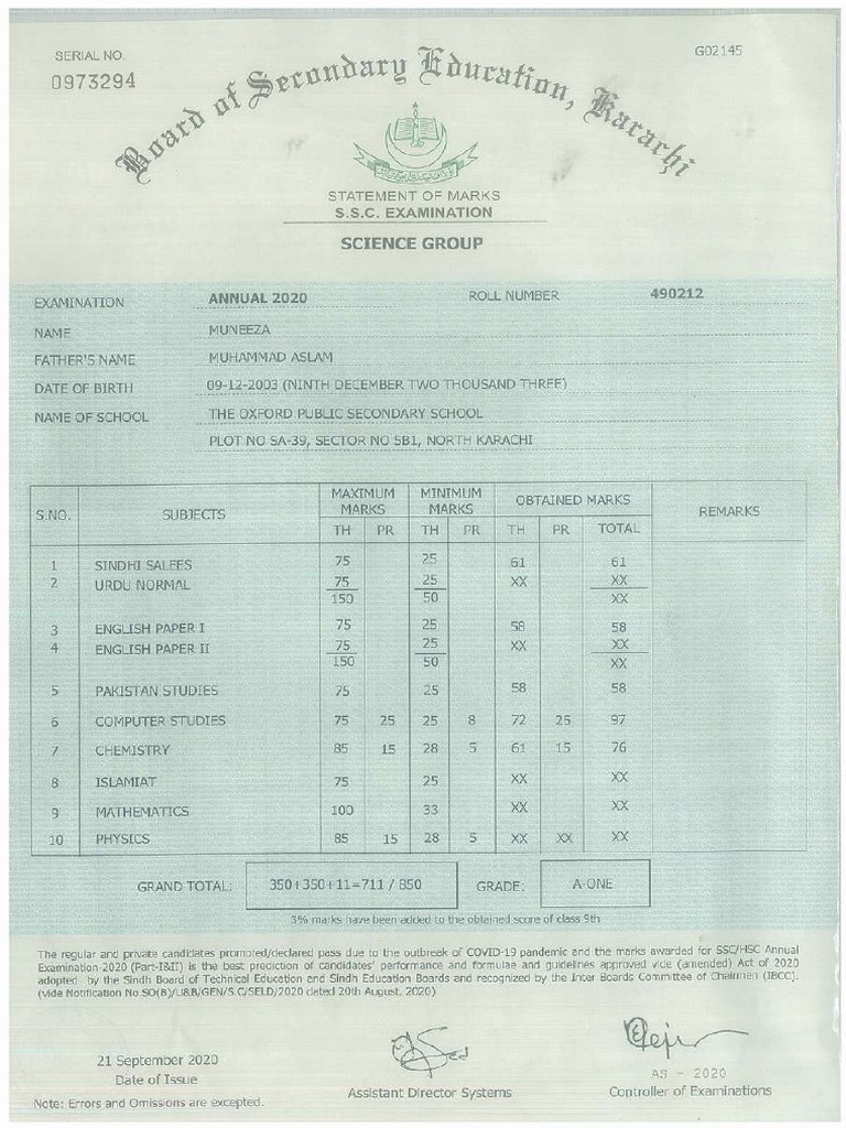 10th Marksheet - Page-0001 PDF | PDF