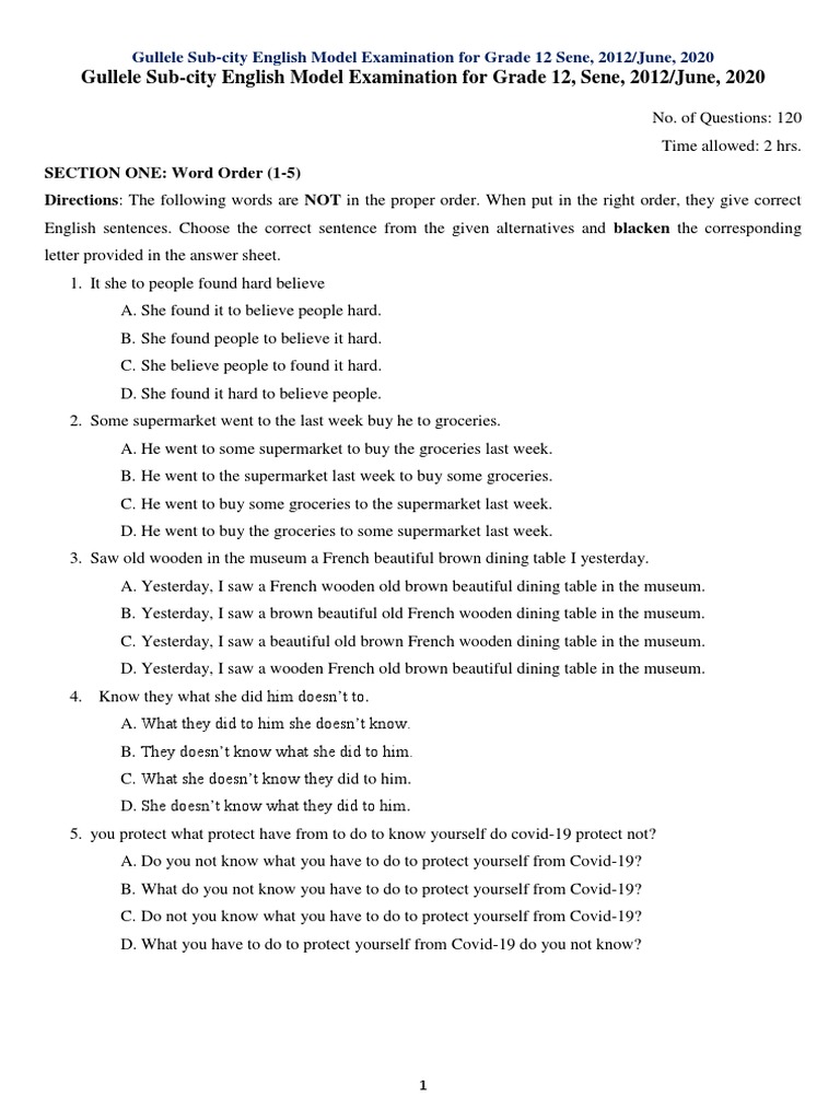 English Model Exam Grade 12 PDF | PDF | Fly | Mosquito