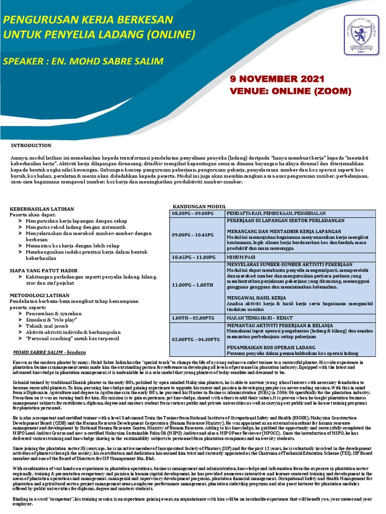 Pengurusan Kerja Berkesan Untuk Penyelia Ladang PKBL | PDF