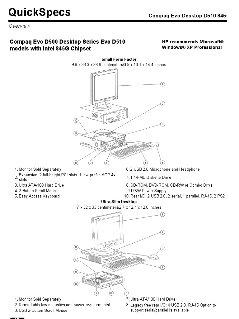 HP Compaq Evo d510 Quickspec | PDF | Microsoft Windows | Bios