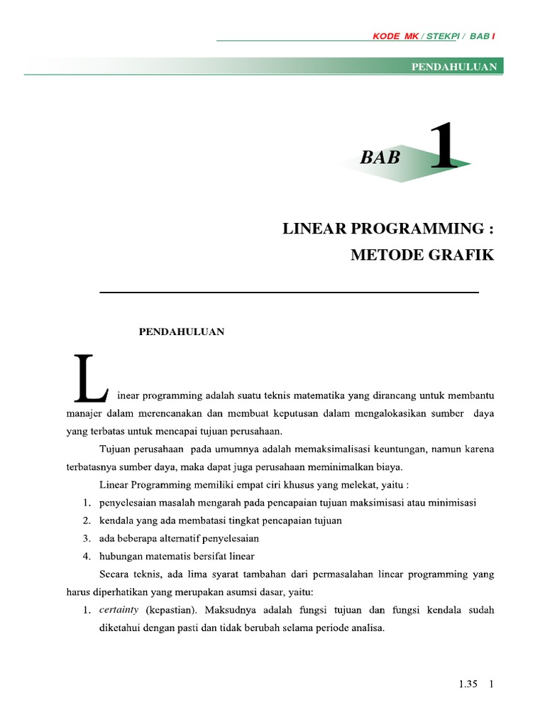 Metode Grafik dalam Pemrograman Linier | PDF