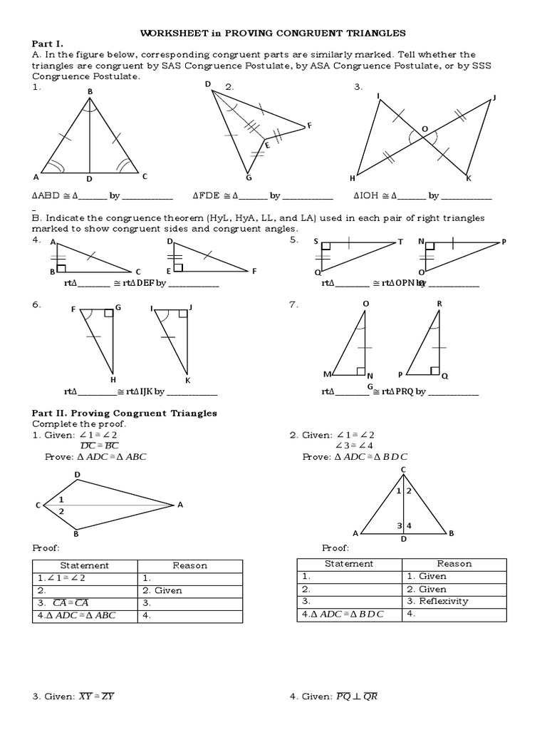 WORKSHEET in PROVING CONGRUENT TRIANGLES | PDF | Classical Geometry ...