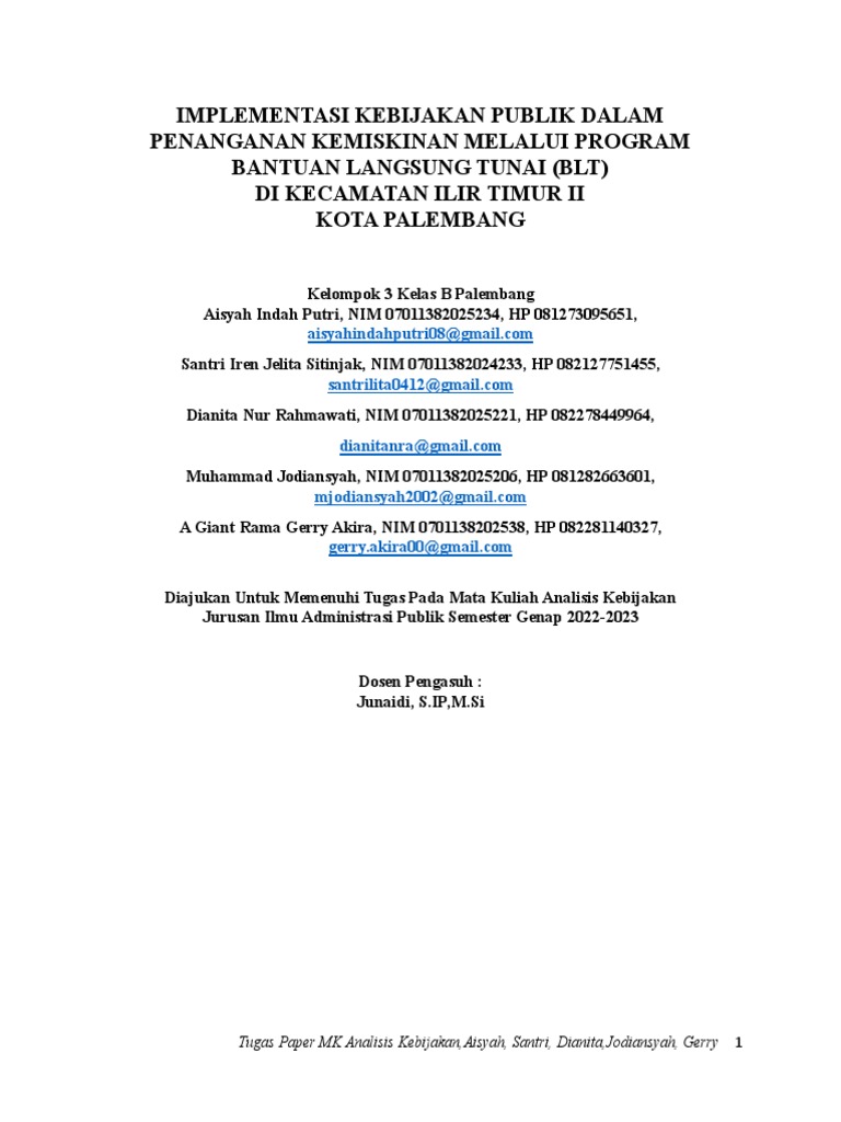 Implementasi BLT untuk Atasi Kemiskinan | PDF | Politik