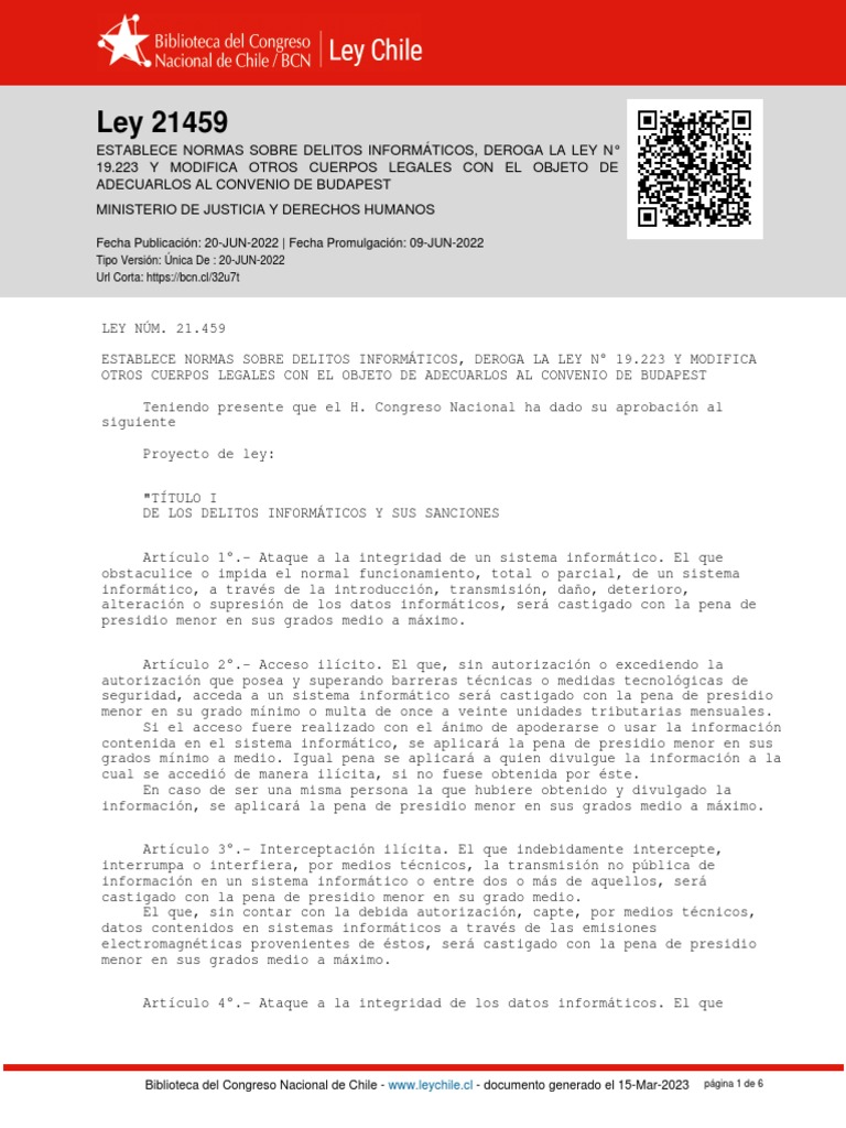 Ley 21459 - 20 JUN 2022 | PDF | Cibercrimen | Derecho penal