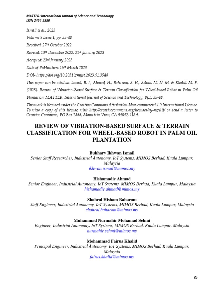 Review of Vibration-Based Surface & Terrain Classification For Wheel-Based Robot in Palm Oil ...