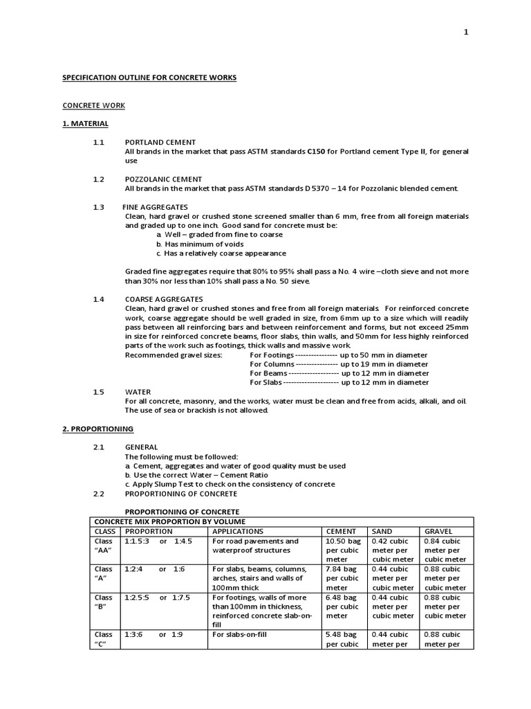Concrete Works Specification Outline | PDF | Concrete | Construction ...