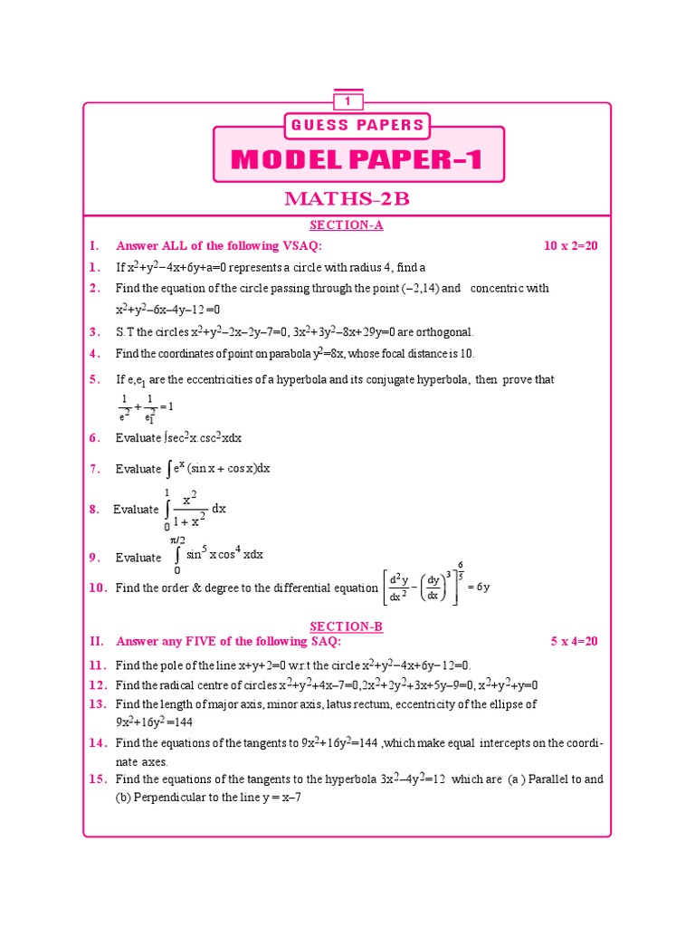 Model Paper-1: Maths-2B | PDF | Ellipse | Perpendicular