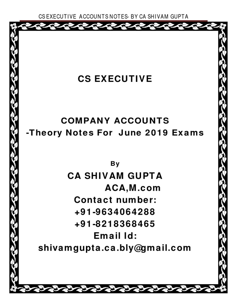 CS Executive Company Accounts Notes | PDF | Equity (Finance) | Goodwill ...
