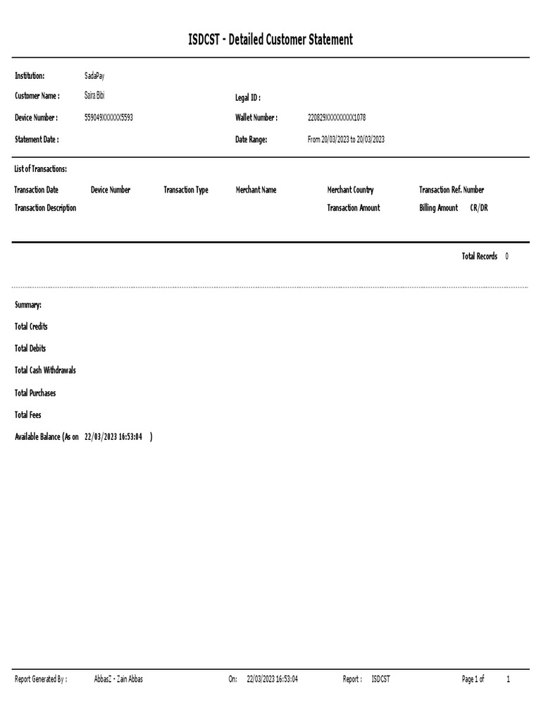 SadaPay Account Statement Virtual Card | PDF