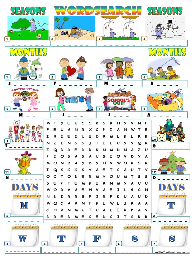 Seasons - Months - Days Wordsearch | PDF