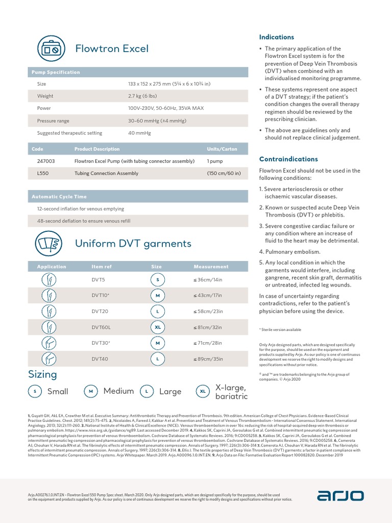 Arjo.Flowtron Excel Specs Sheet.1.0.INT.EN | PDF | Thrombosis ...