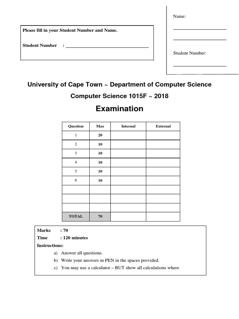CSC1015F 2018 Exam Memo | Download Free PDF | Time Complexity | Computer Programming