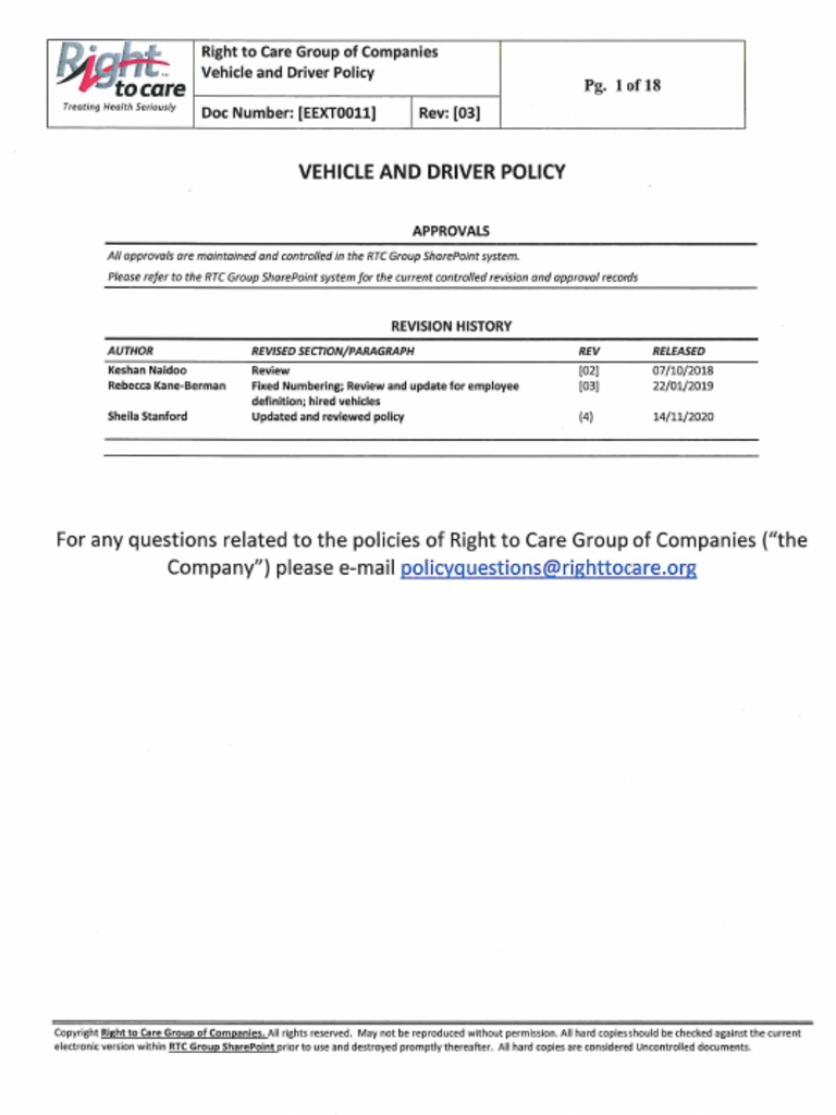 Vehicle and Driver Policy | PDF