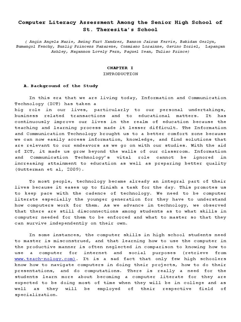 Computer Literacy Assessment Among The Senior High School of ST | PDF ...