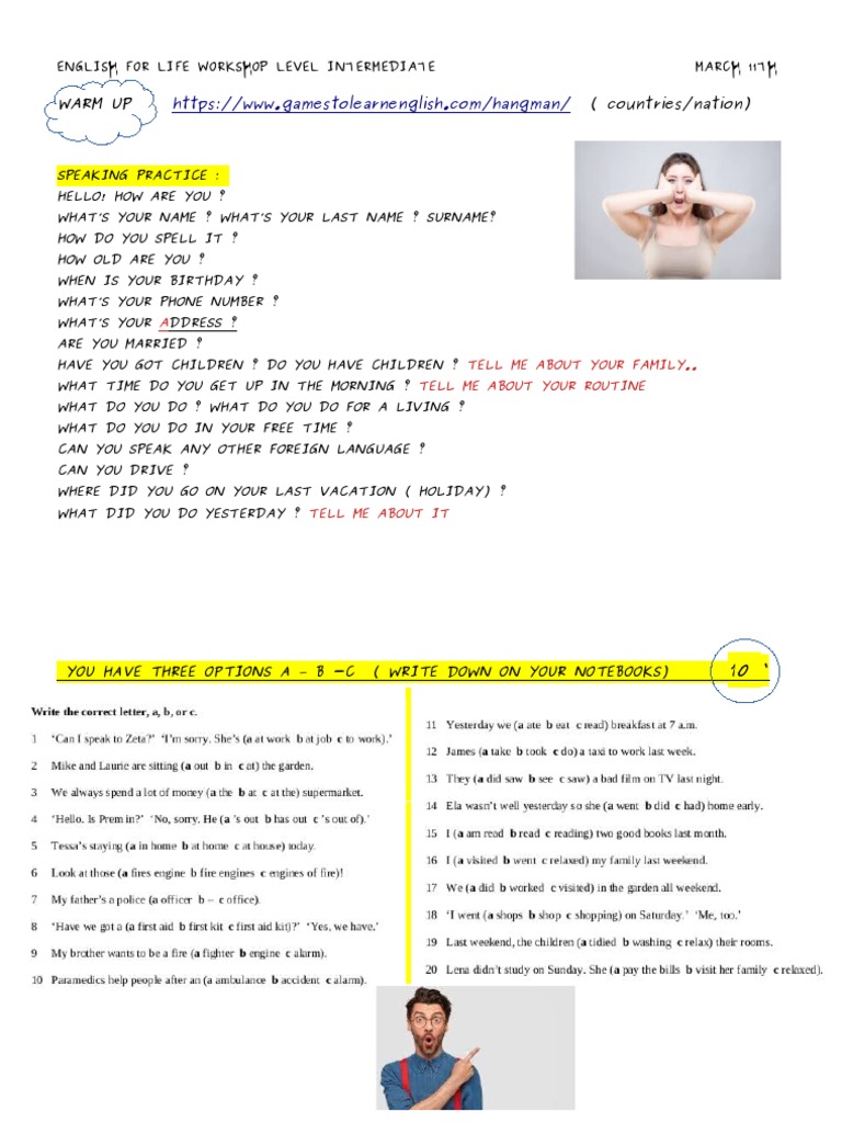 English For Life Workshop Level Intermediate March 11TH | PDF | Foreign ...