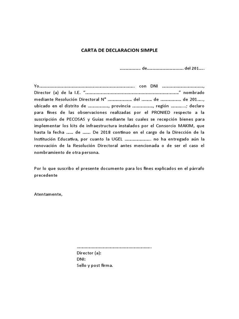 Carta de Declaracion Simple | PDF