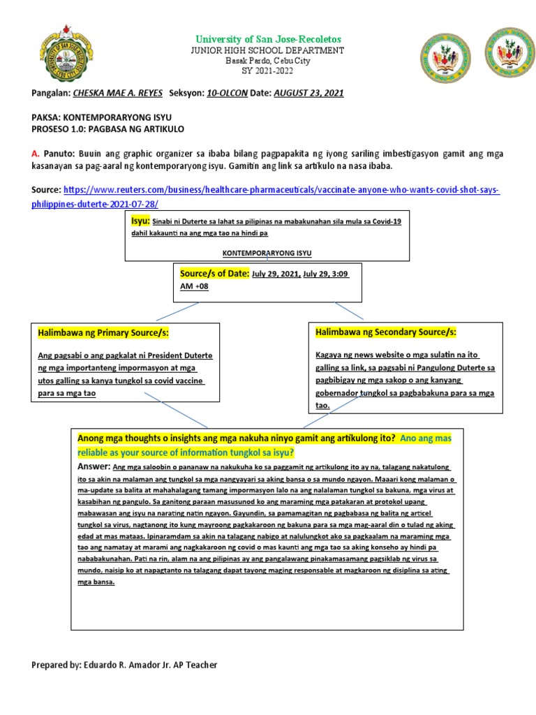 Proseso 1.0 Pagbasa NG Artikulo | PDF