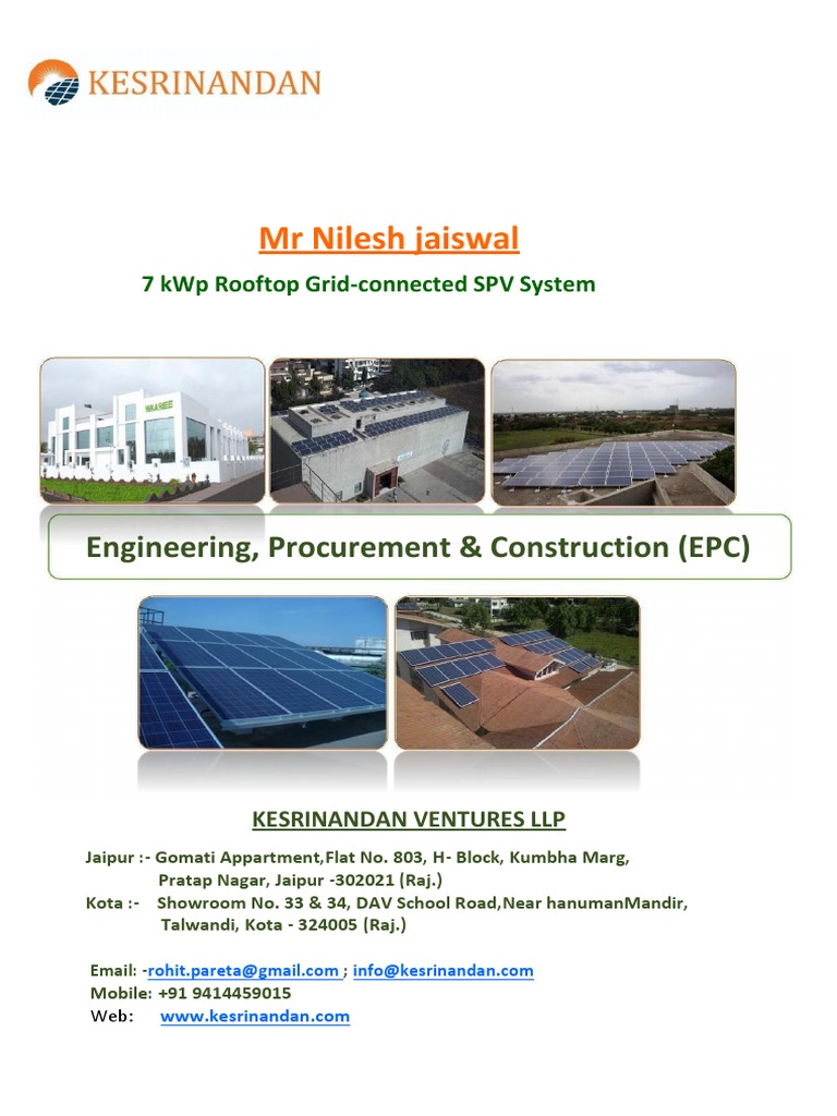 MR Nilesh Jaiswal: Engineering, Procurement & Construction (EPC) | PDF | Photovoltaics ...