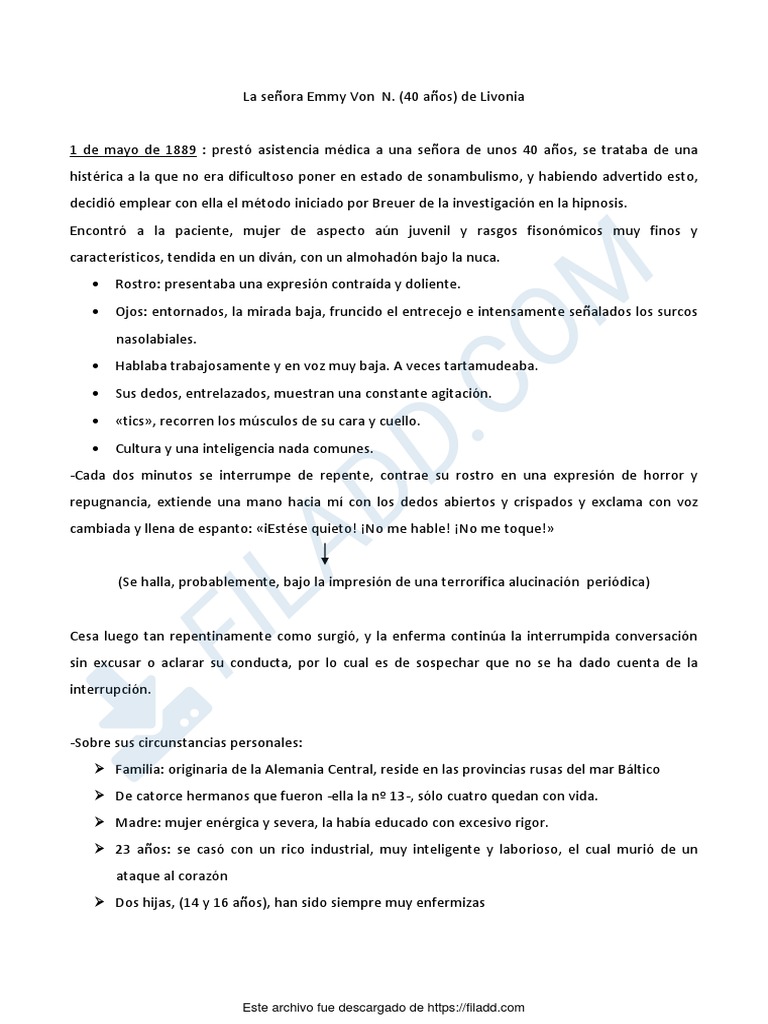 7- Emmy Von N Resumen.pdf | PDF | Trauma psicólogico | Hipnosis
