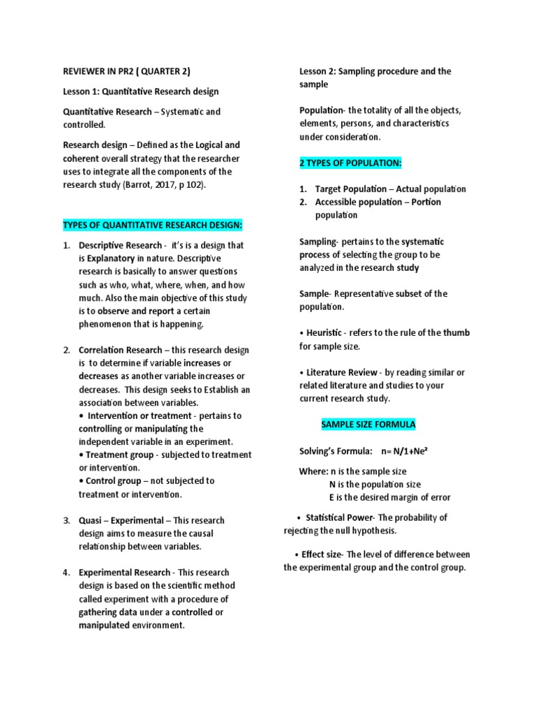 PR2 Quarter 2 Reviewer Guide | PDF | Statistics | Sampling (Statistics)