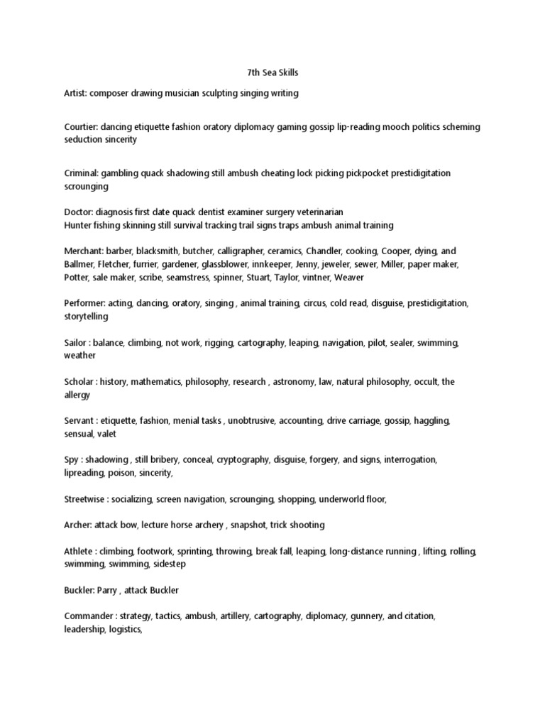 7th Sea Skills | PDF