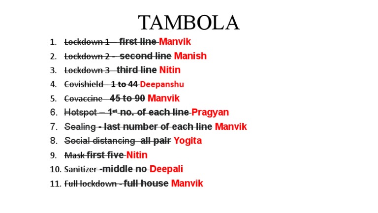 Tambola Game Rules and Assignments | PDF