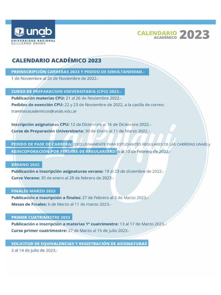 Calendario Academico 2023 Unab | PDF