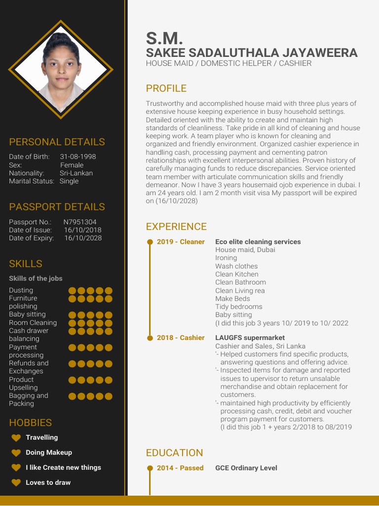 Sri Lankan House Maid CV Sample | PDF